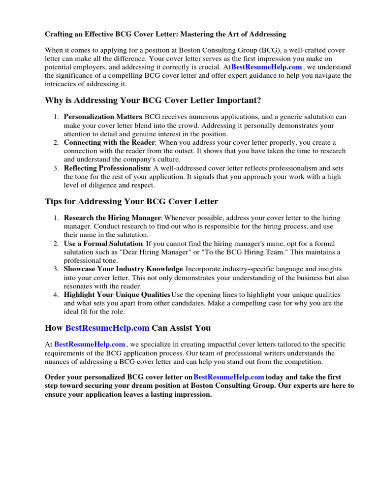 BCG Cover Letter Address | Download Free PDF | Consultant | Résumé