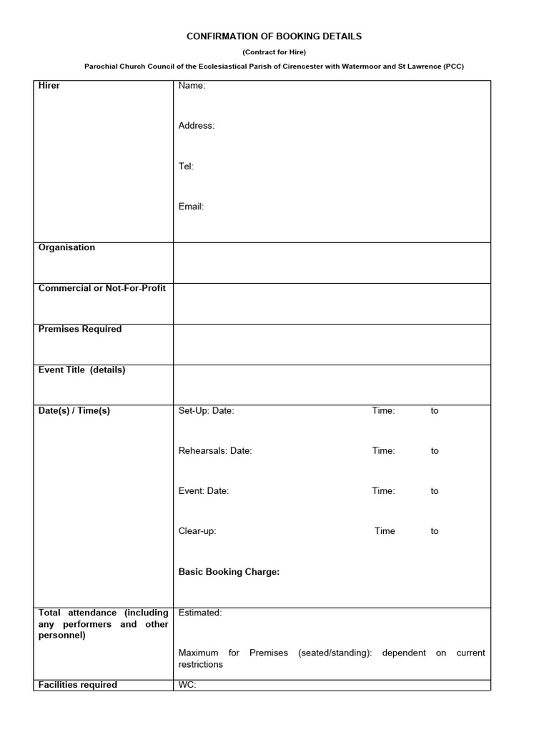 Booking Confirmation for Event Hire | PDF