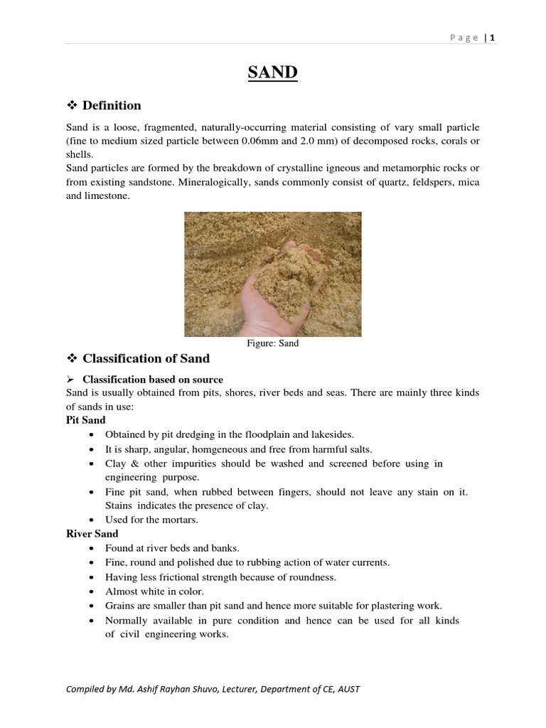 Sand For Students | PDF | Sand | Mortar (Masonry)
