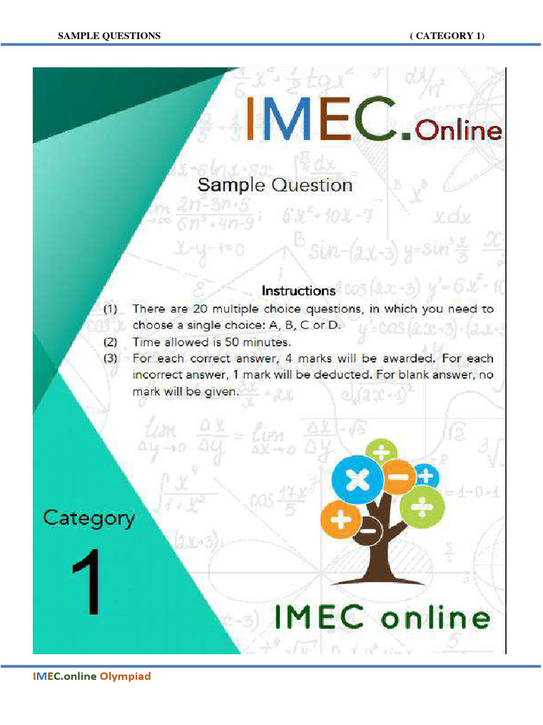 Sample IMEC Category 1 (KG - G1) | PDF | Geometry | Euclidean Plane Geometry