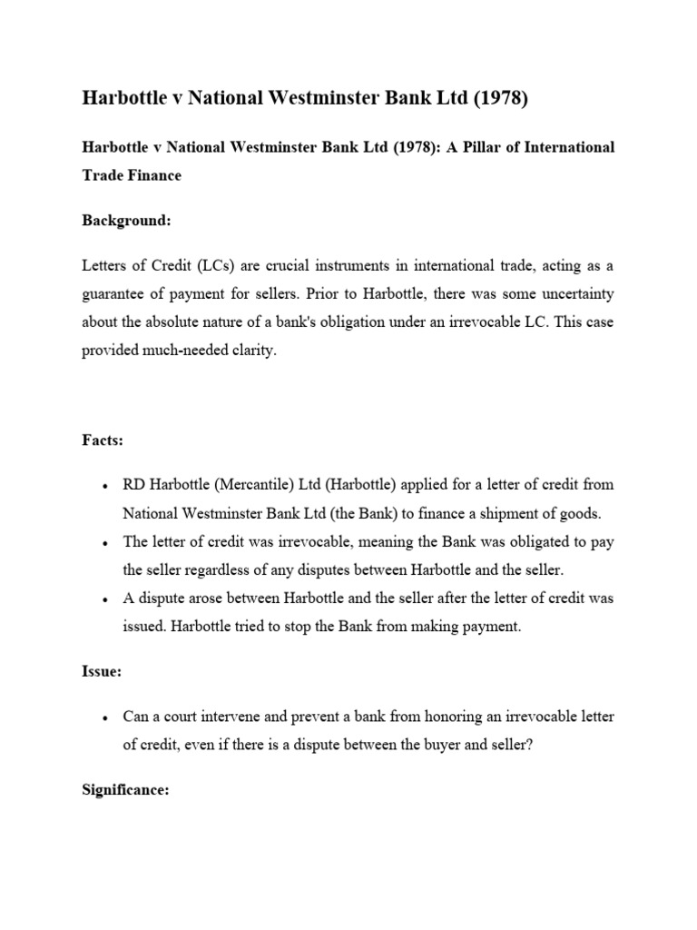 Harbottle v NatWest: Letters of Credit Clarity | PDF