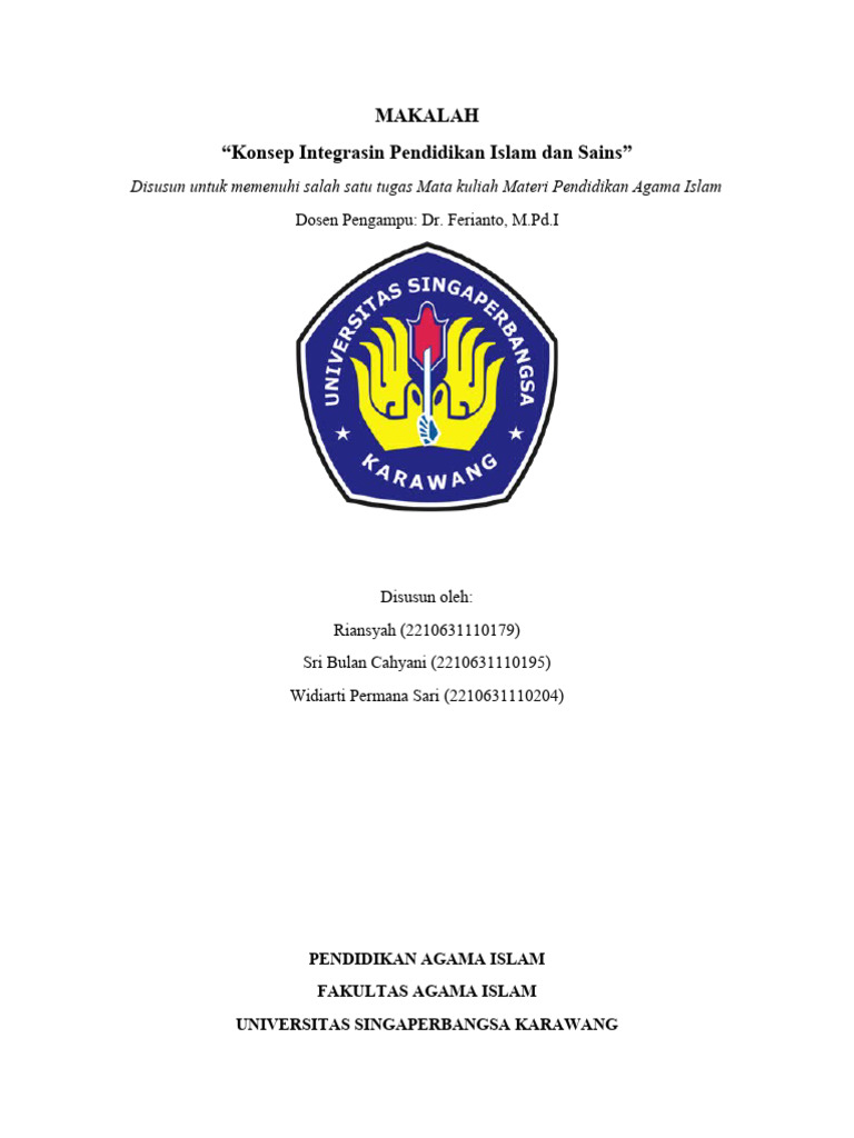 Kel 5 Materi PAI (Konsep Integrasi Pendidikan Agama Islam Dan Sains ...