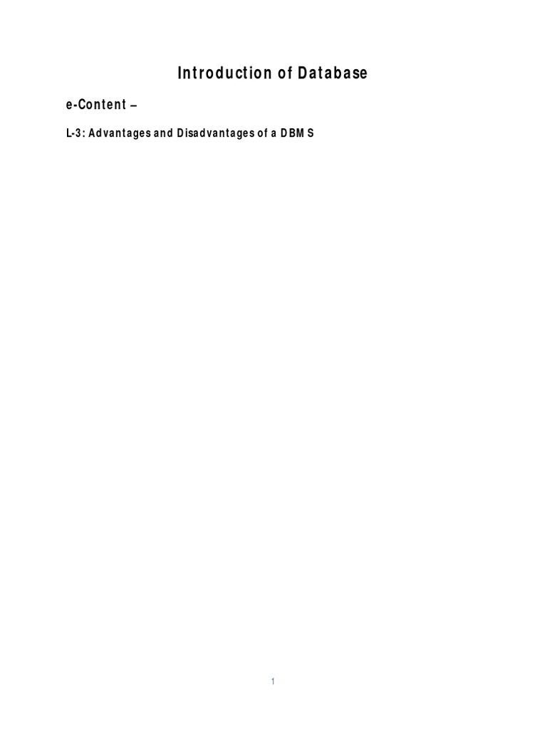 L-3 Introduction of Database (Advantages and Disadvantages of A DBMS) | PDF | Databases ...