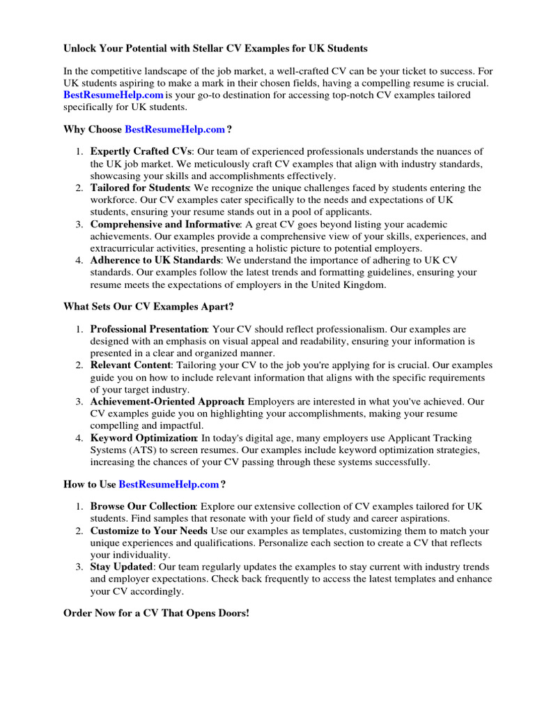 Good CV Examples Uk Student | PDF | Résumé | Experience