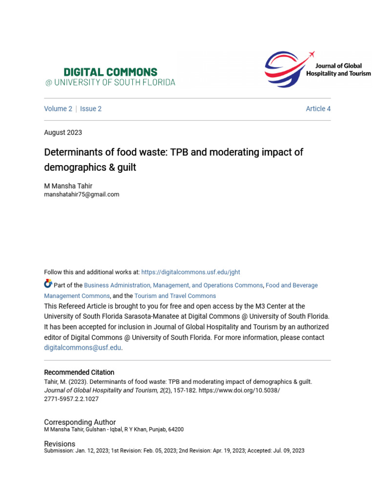 Food Waste Determinants: TPB & Guilt Factors | PDF | Intention ...
