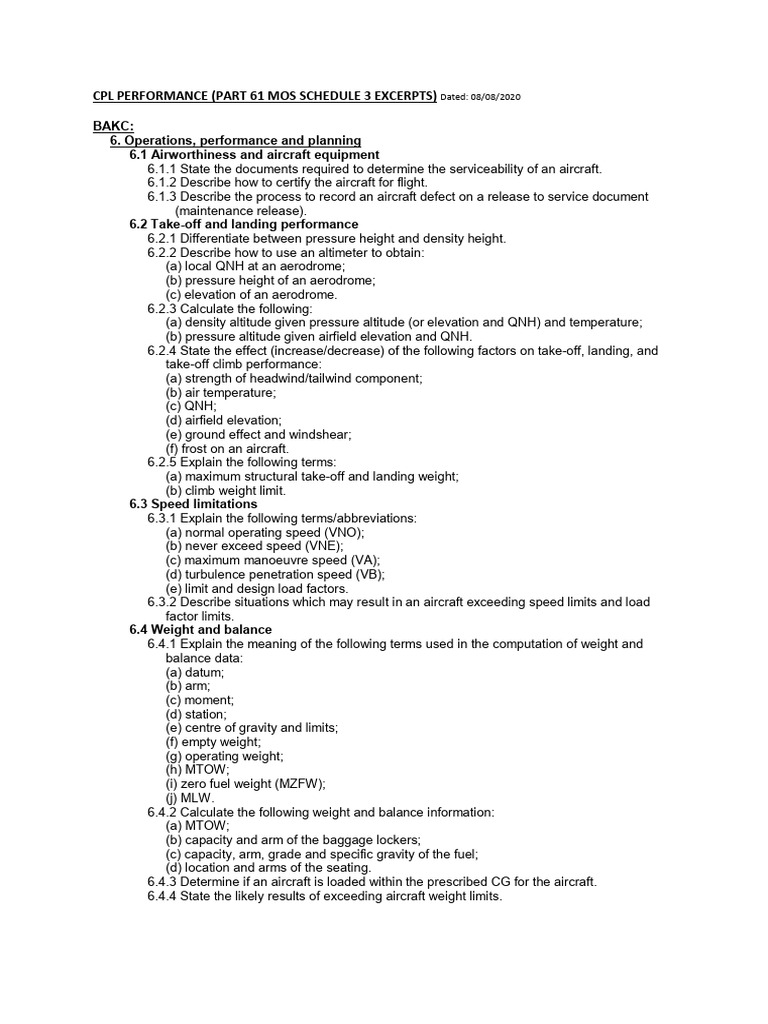CPL Performance Mos | Download Free PDF | Aviation | Aerospace