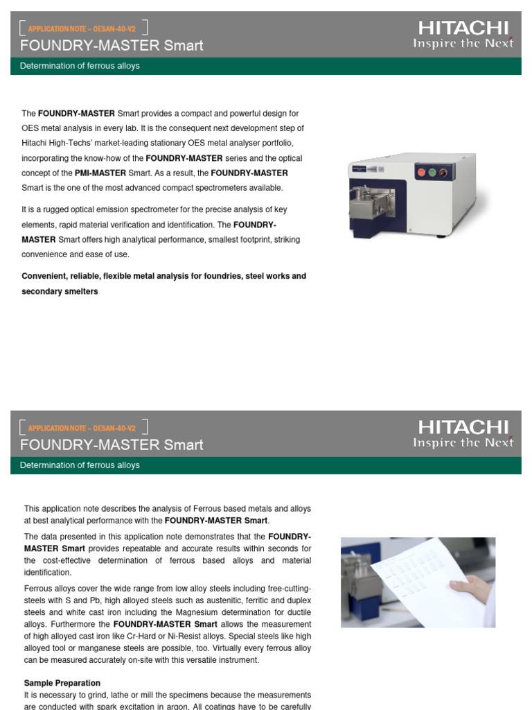 Hitachi FOUNDRY MASTER Smart Determination of Ferrous Alloys | PDF | Steel | Chromium