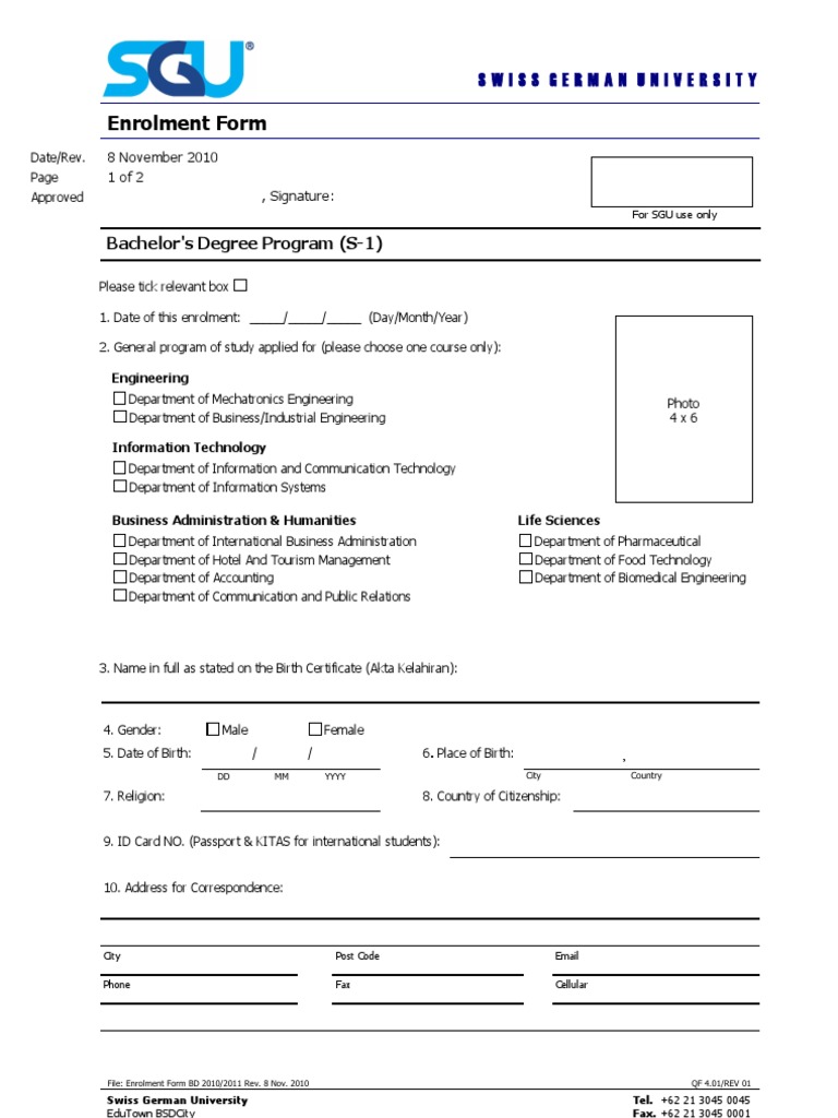 Enrolment Form Bachelor | PDF | Identity Document | Business
