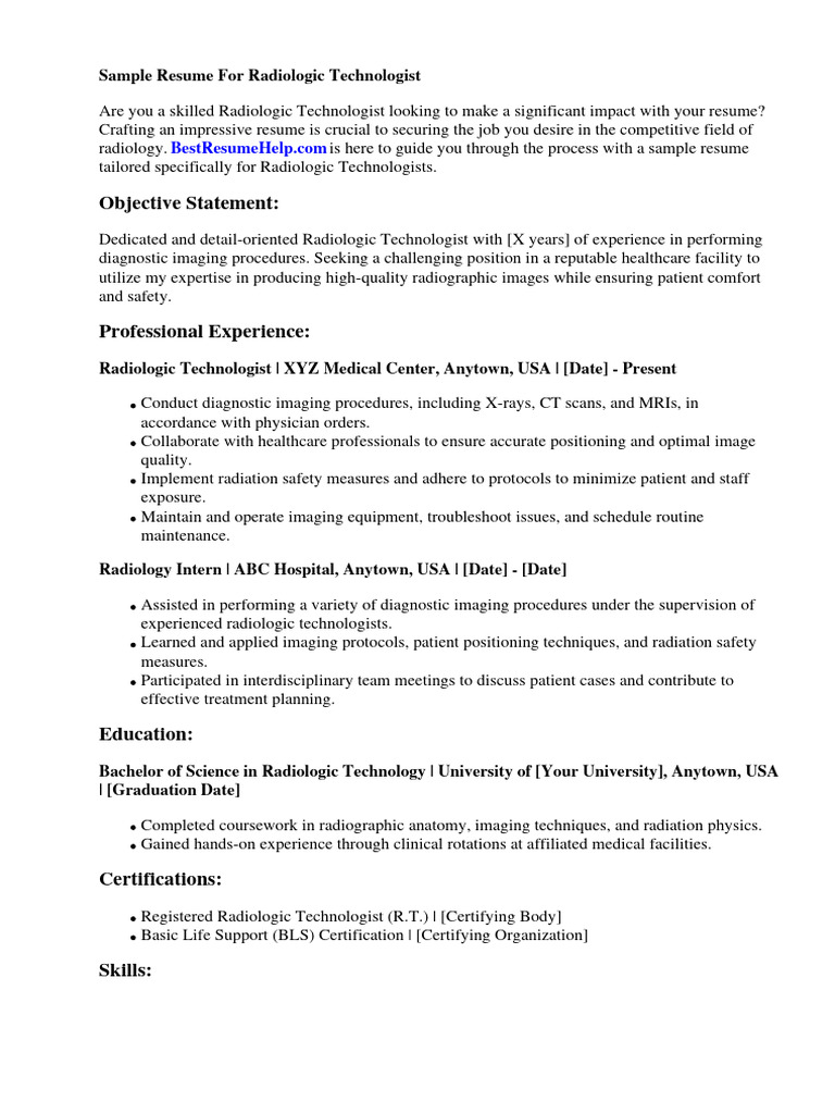 Sample Resume For Radiologic Technologist | PDF | Radiology | Medical ...