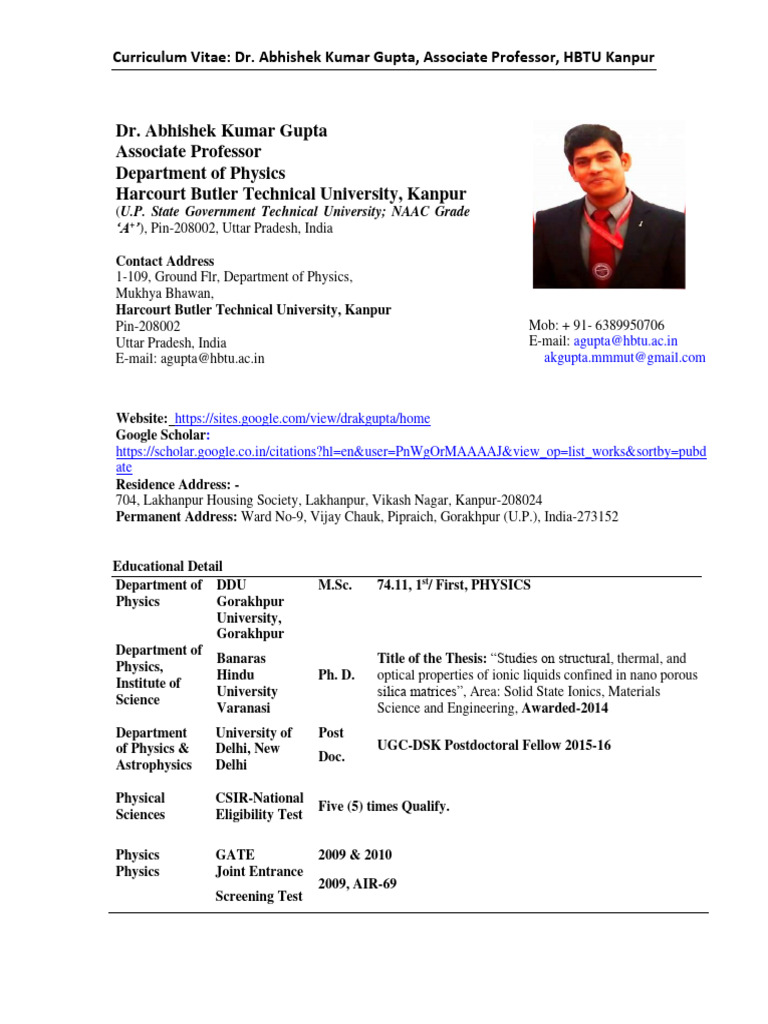 CVDr. Abhishek KR Gupta, 01-02-24 | PDF | Physical Sciences | Physical Chemistry