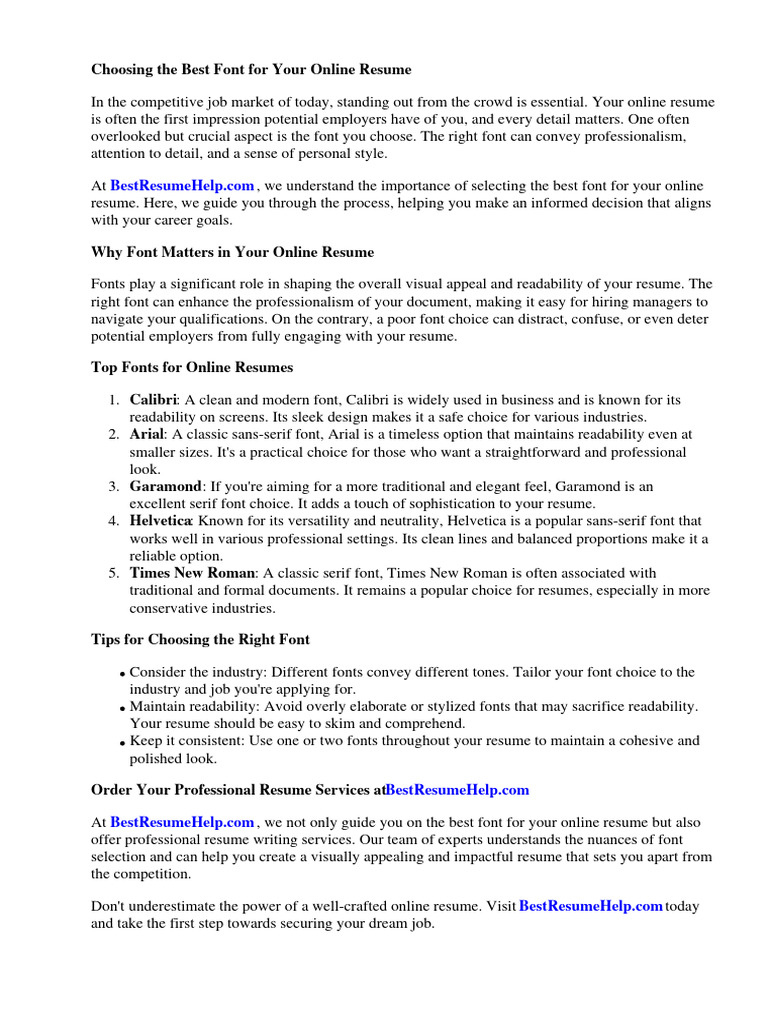Best Fonts for Online Resumes | PDF | Typefaces | Sans Serif