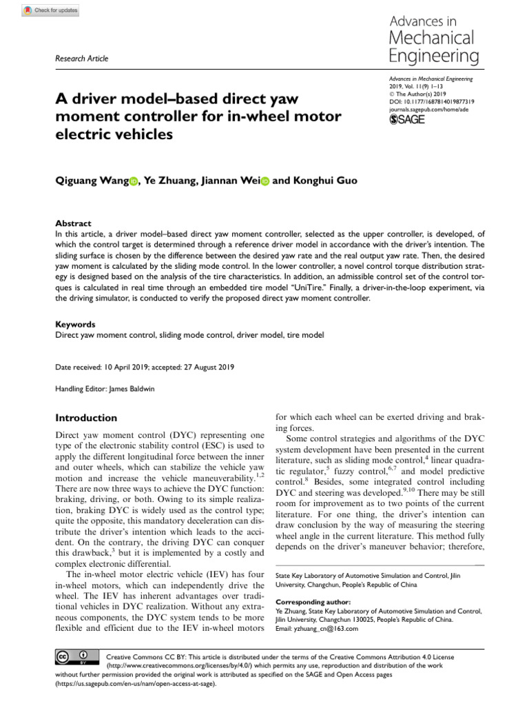 Driver Model for Yaw Control in EVs | PDF | Force | Steering