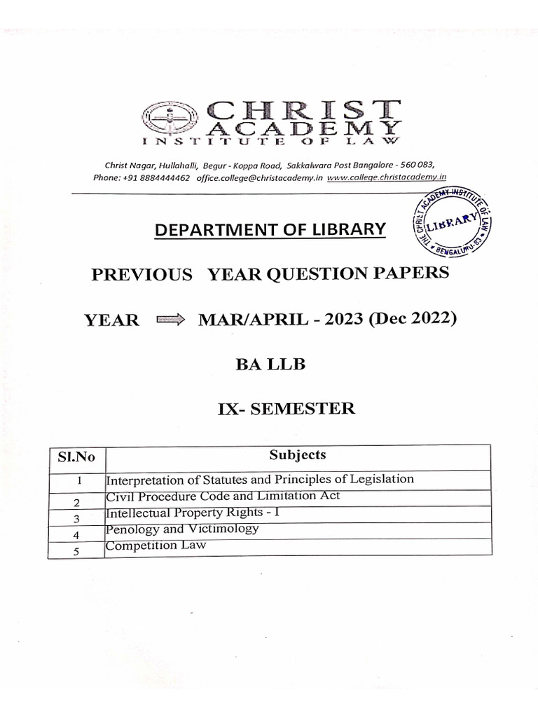 BA LLB 9th Sem2023 Question Paper | PDF