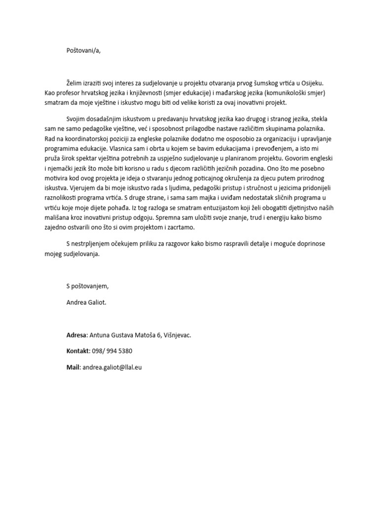 Motivacijsko Pismo | PDF