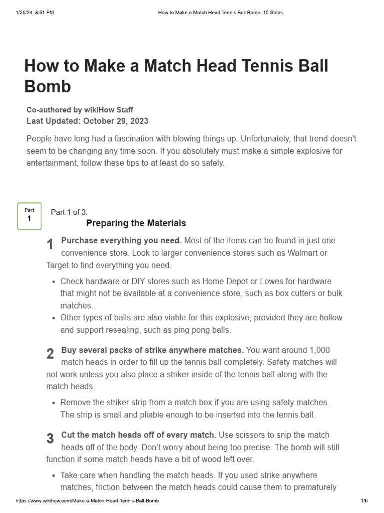 How To Make A Match Head Tennis Ball Bomb - 10 Steps | PDF