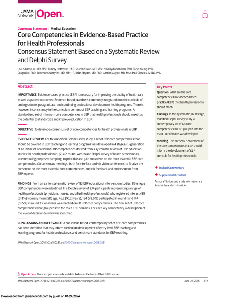 2018 - Albarqouni - Core Competencies in Evidence-Based Practice | PDF | Evidence Based Practice ...