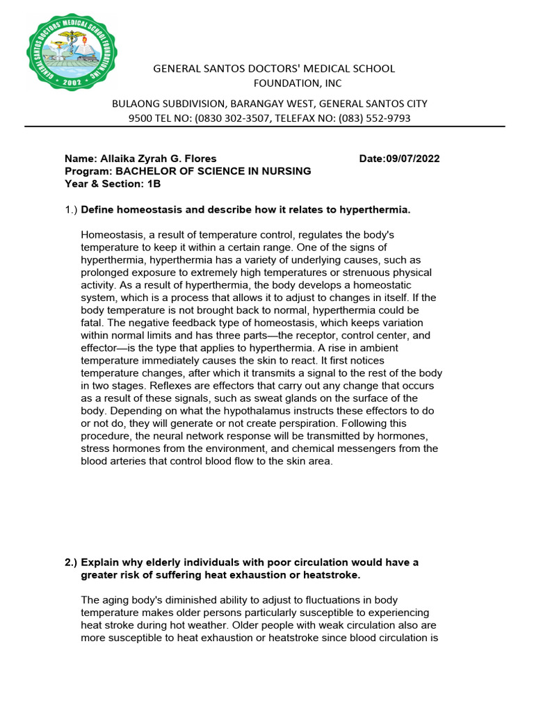 CASE STUDY-HOMEOSTASIS | PDF | Hyperthermia | Homeostasis