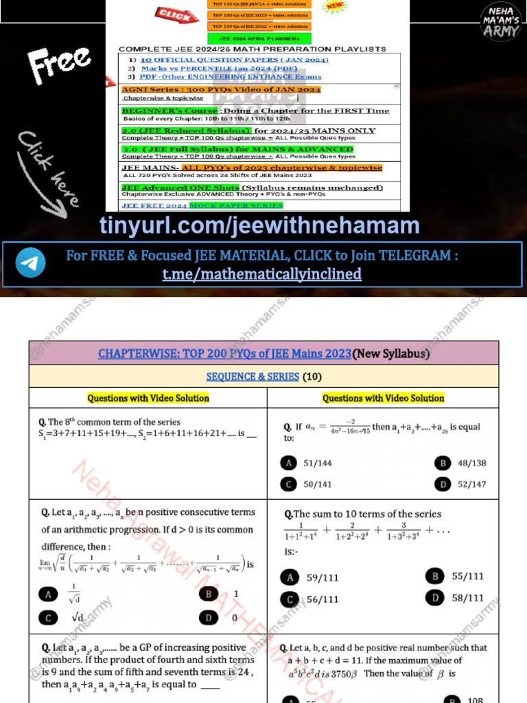 CHAPTERWISE - TOP 200 PYQs of JEE Mains 2023 | PDF