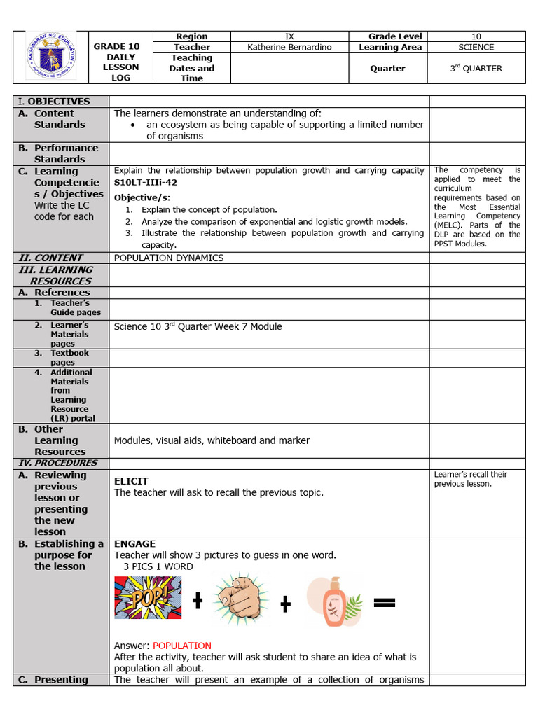 Population Dynamic Lesson Plan | PDF | Logistic Function | Learning