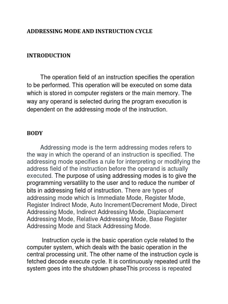 Addressing Mode and Instruction Cycle | PDF Addressing Mode and Instruction Cycle | PDF