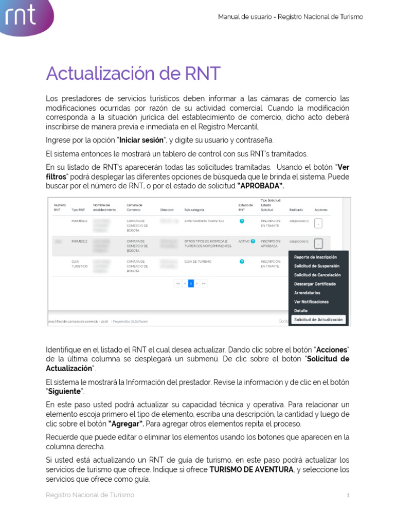 RNT Manual Actualizacion | PDF | Turismo | Software