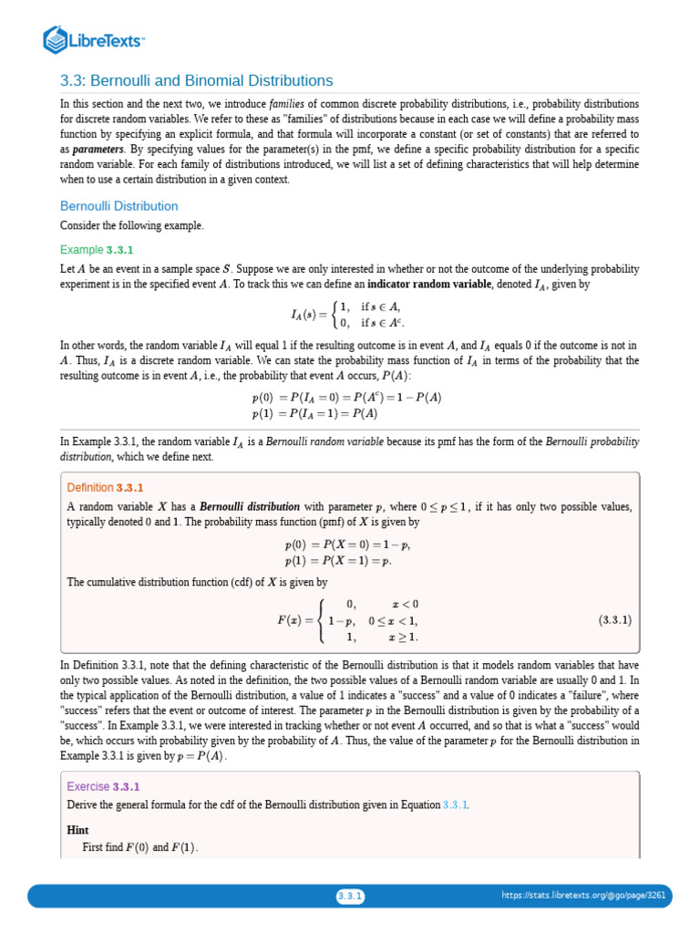 3.3 Bernoulli and Binomial Distributions | PDF | Probability Distribution | Random Variable