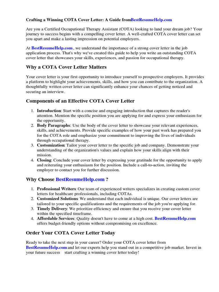 COTA Cover Letter Writing Guide | PDF | Occupational Therapy | Résumé