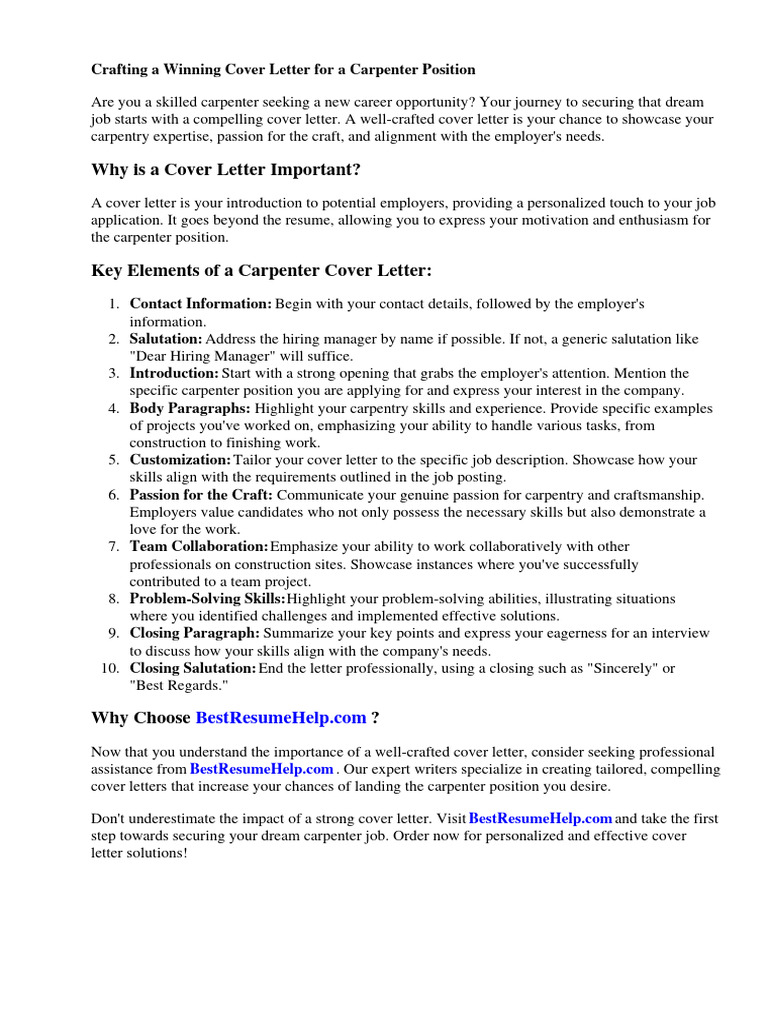 Cover Letter For Carpenter Position | PDF | Carpentry | Résumé