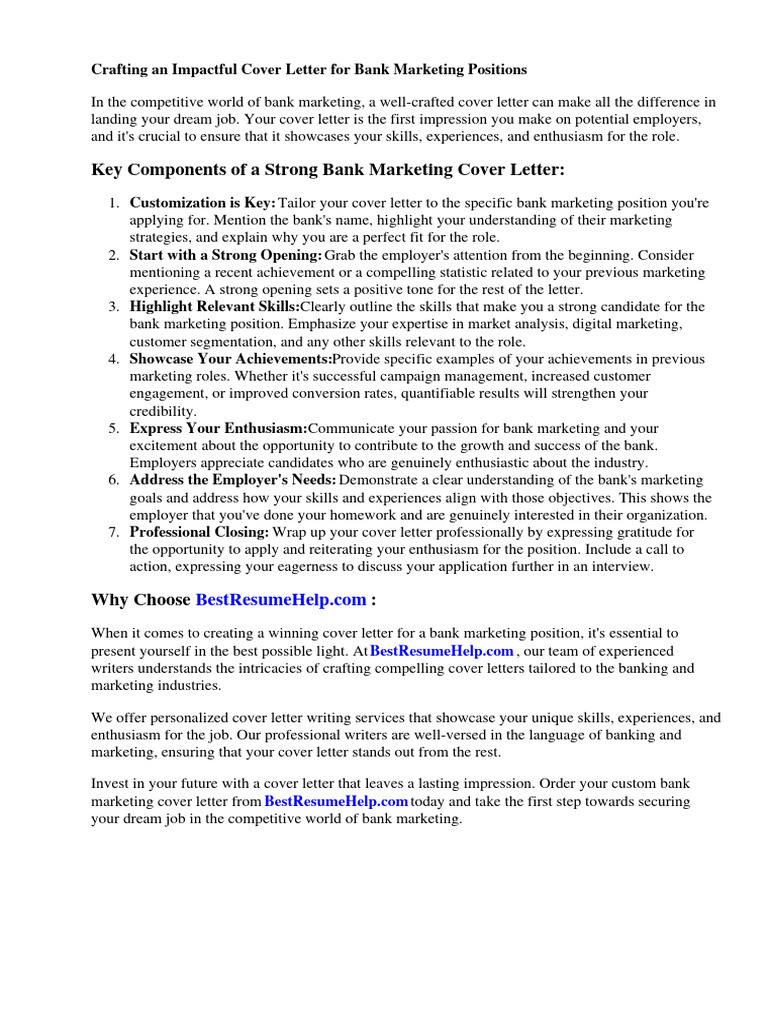 Effective Cover Letter for Bank Marketing | PDF | Marketing | Banks