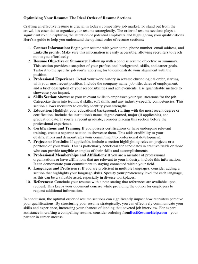 Order of Resume Sections | PDF | Résumé | Business