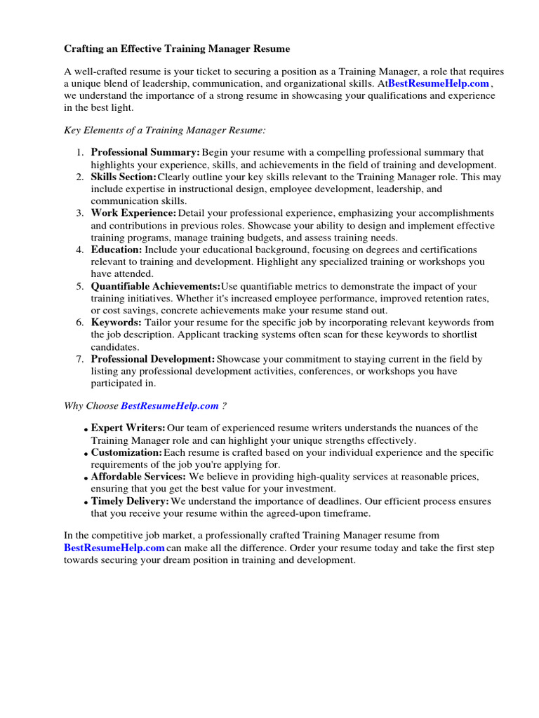 Training Manager Resume | PDF | Résumé | Educational Technology