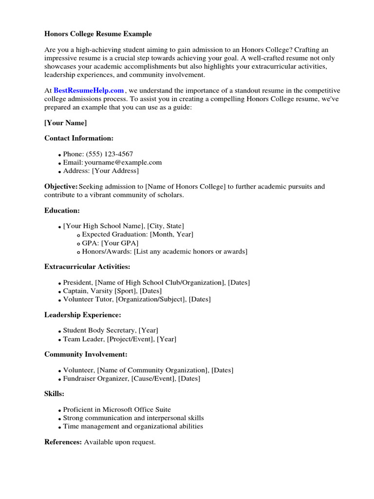 Honors College Resume Example | PDF | Résumé | Leadership