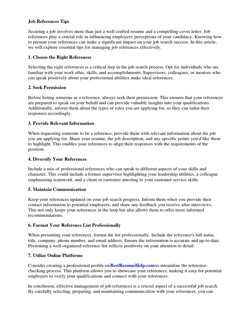 Job References Tips | PDF | Résumé | Employment