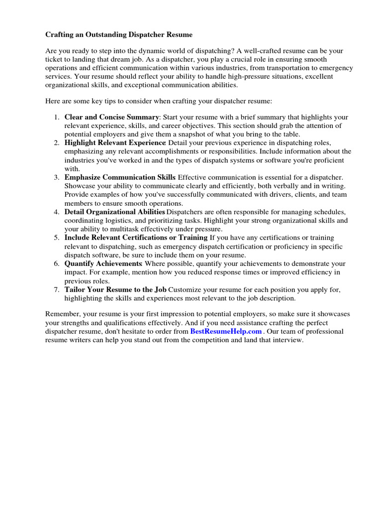 Dispatcher Resume Skills | PDF | Dispatcher | Cardiopulmonary Resuscitation