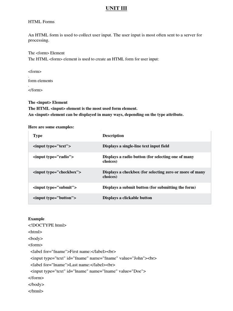 WT & E-Commerce UNIT III | Download Free PDF | Html | Html Element