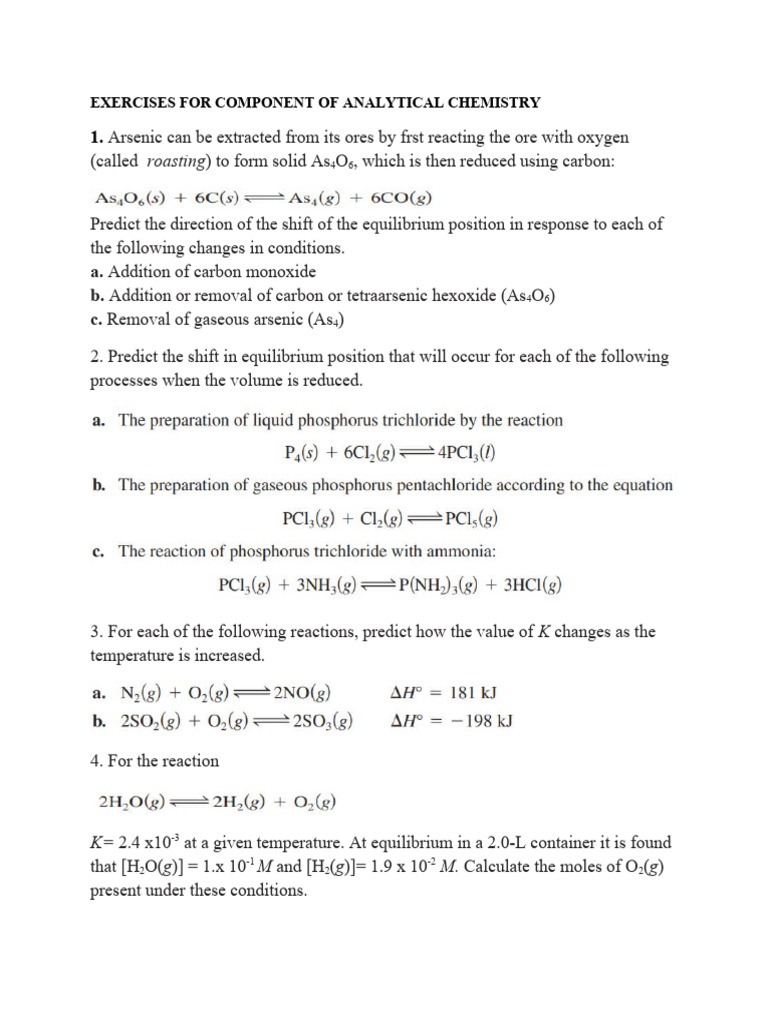 EXERCISES FOR COMPONENT OF ANALYTICAL CHEMISTRY | PDF
