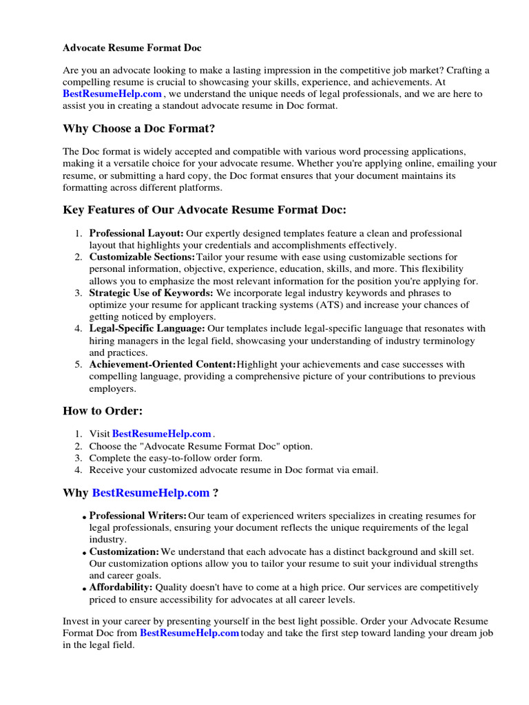 Advocate Resume Format Guide | PDF | Résumé