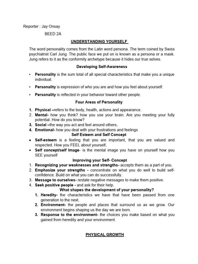 Understanding Yourself and Physical Growth | PDF | Puberty | Self Esteem