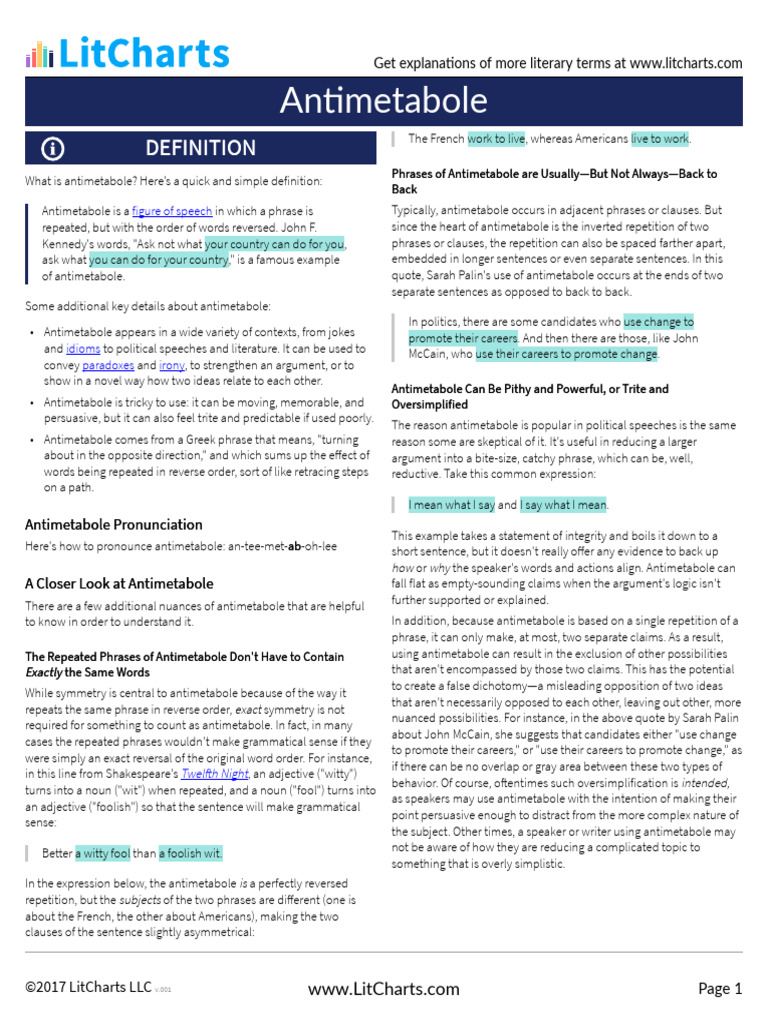 Antimetabole LitChart | PDF | Sentence (Linguistics) | Adjective