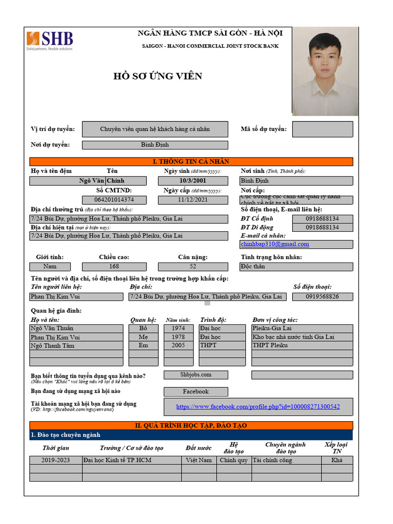 Mau Ho So Ung Vien SHB | PDF