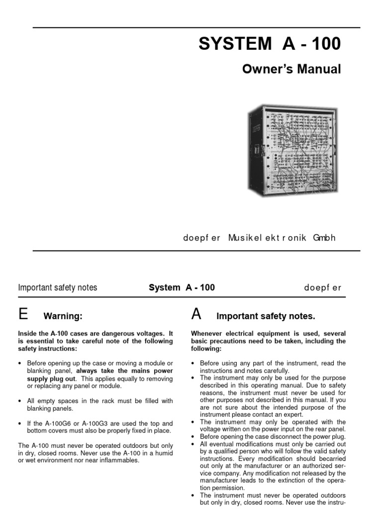 A-100 Modular Synthesizer Manual | PDF | Synthesizer | Electrical ...