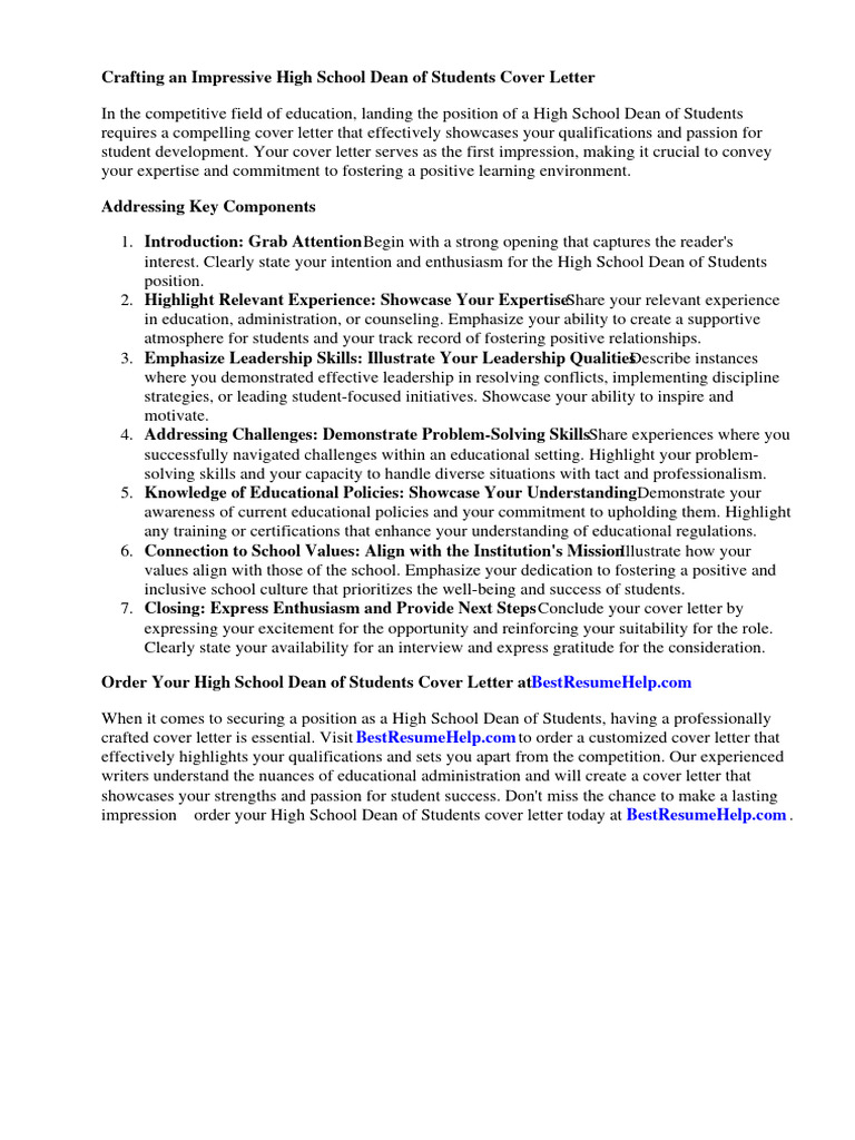 High School Dean of Students Cover Letter | Download Free PDF | Résumé ...