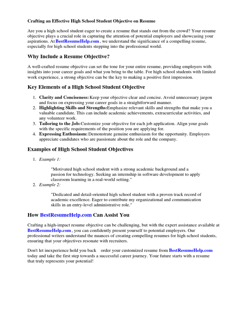High School Student Objective on Resume | PDF | Résumé
