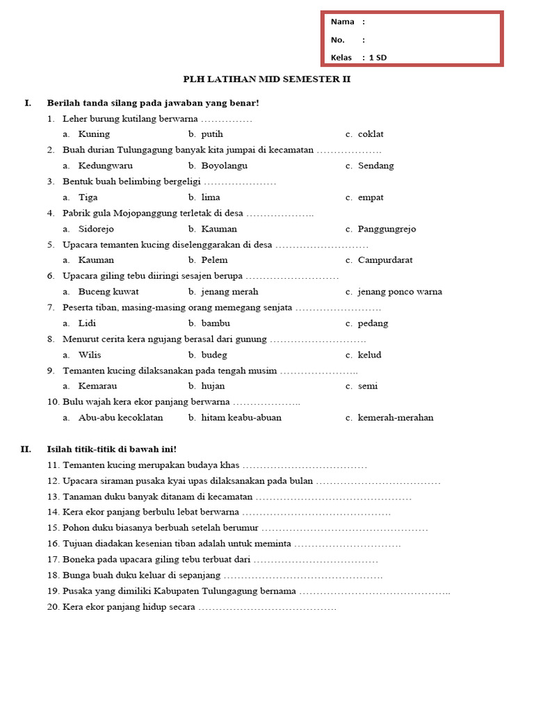 PLH Kelas 1 | PDF