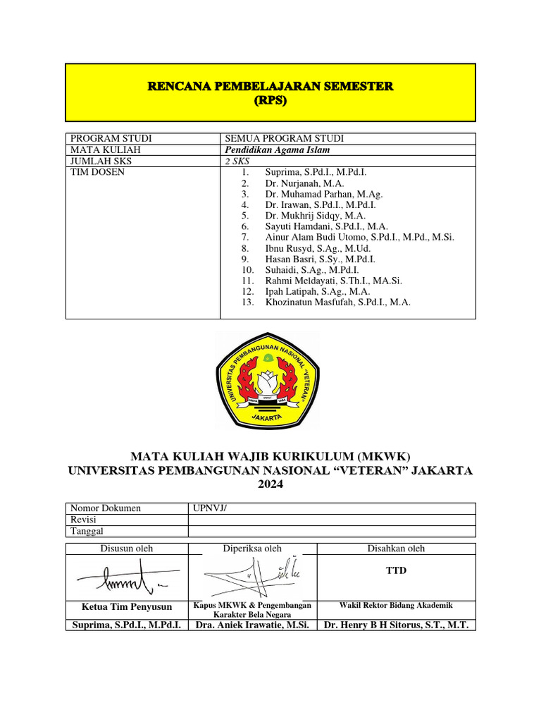 RPS Pendidikan Agama Islam Semester Genap 2023-2024 - Revisi Final | PDF