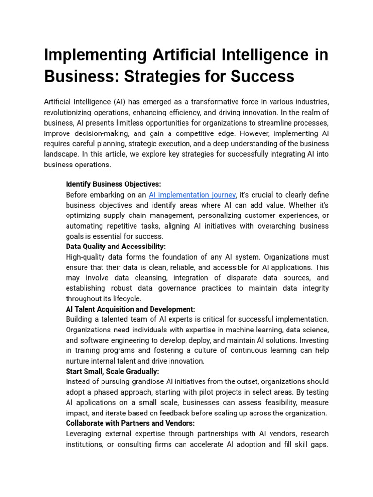 Implementing Artificial Intelligence in Business - Strategies For ...