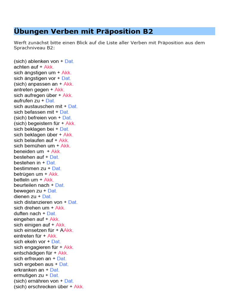 Übungen Verben Mit Präposition B2 | PDF