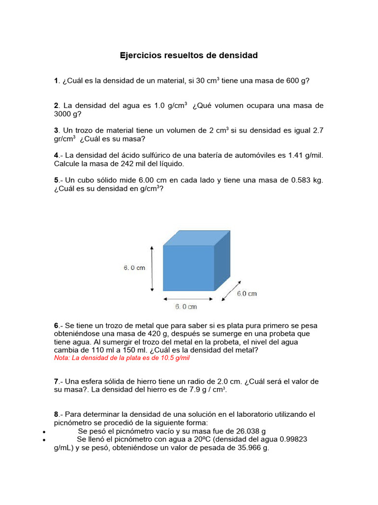 Ejercicios de Densidad | PDF