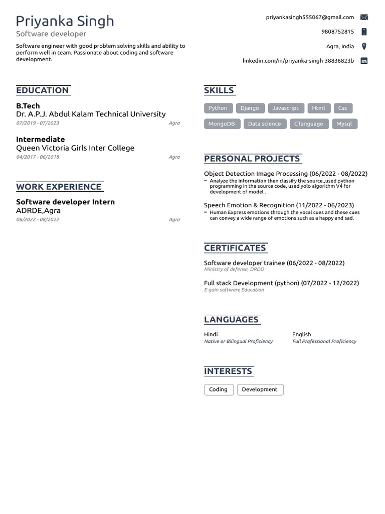 Priyanka's Resume | PDF | Computer Programming | Computing