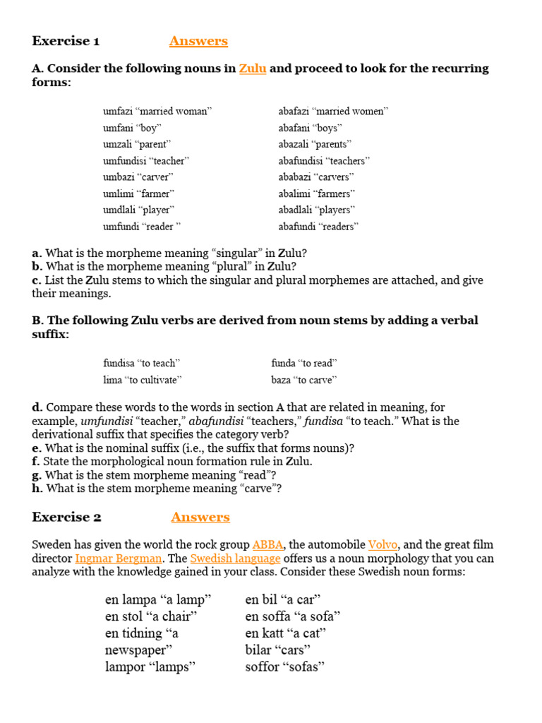 Morphology English Exercise 1 | Download Free PDF | Morphology ...